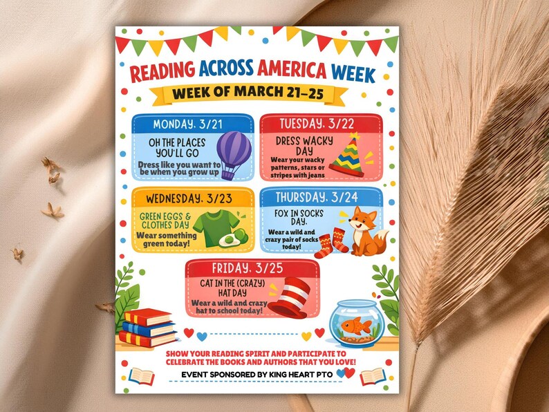 Read Across America Week Flyer, Spirit Week Schedule, Elementary School ...
