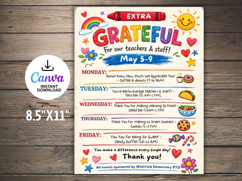 Editable Teacher Appreciation Week Schedule Poster, Thank You Staff ...