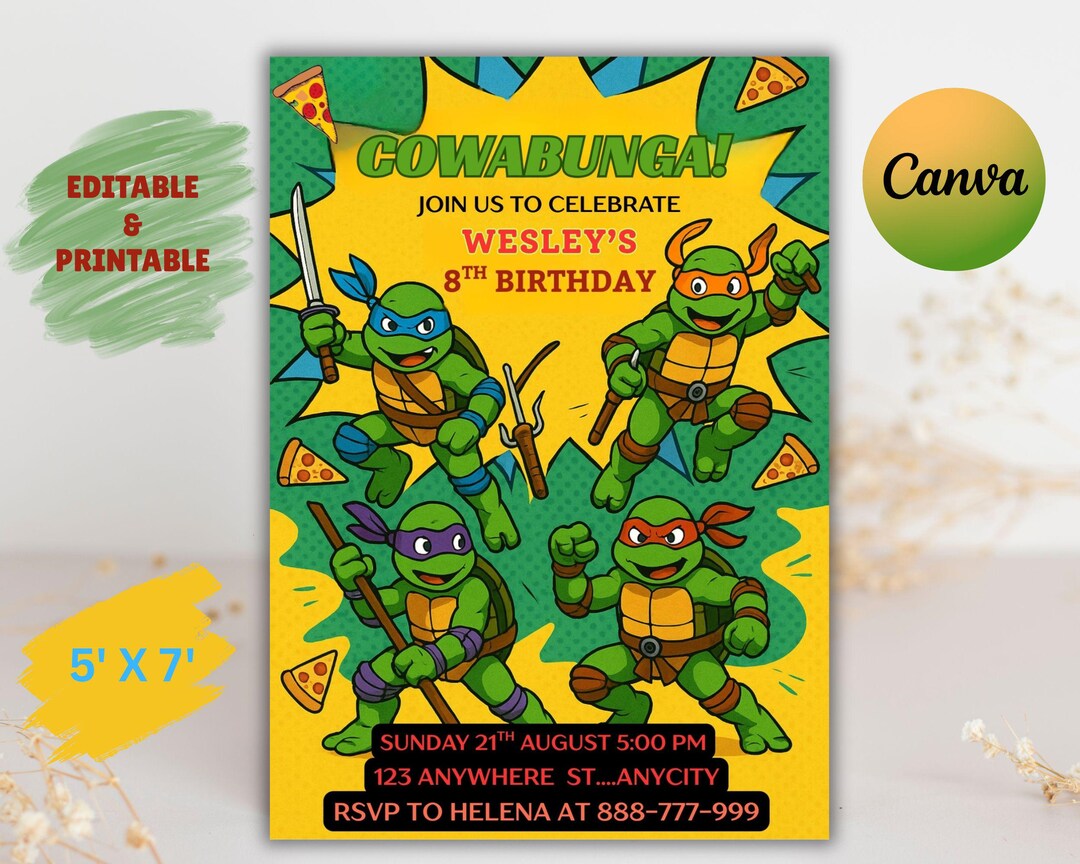 Editable Ninja Turtle Birthday Invitation | Printable Ninja Invite ...