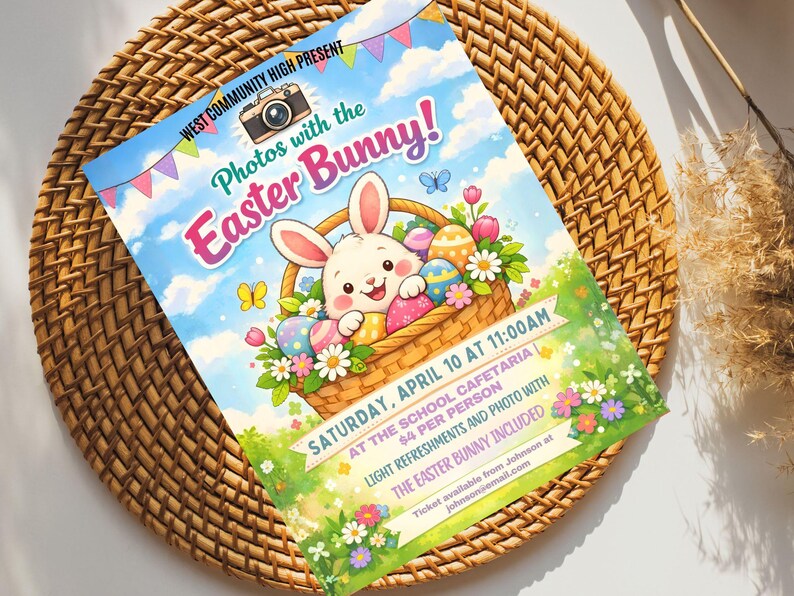 Easter Bunny Photo Flyer Template, School Event, Editable Canva (8.5" X ...
