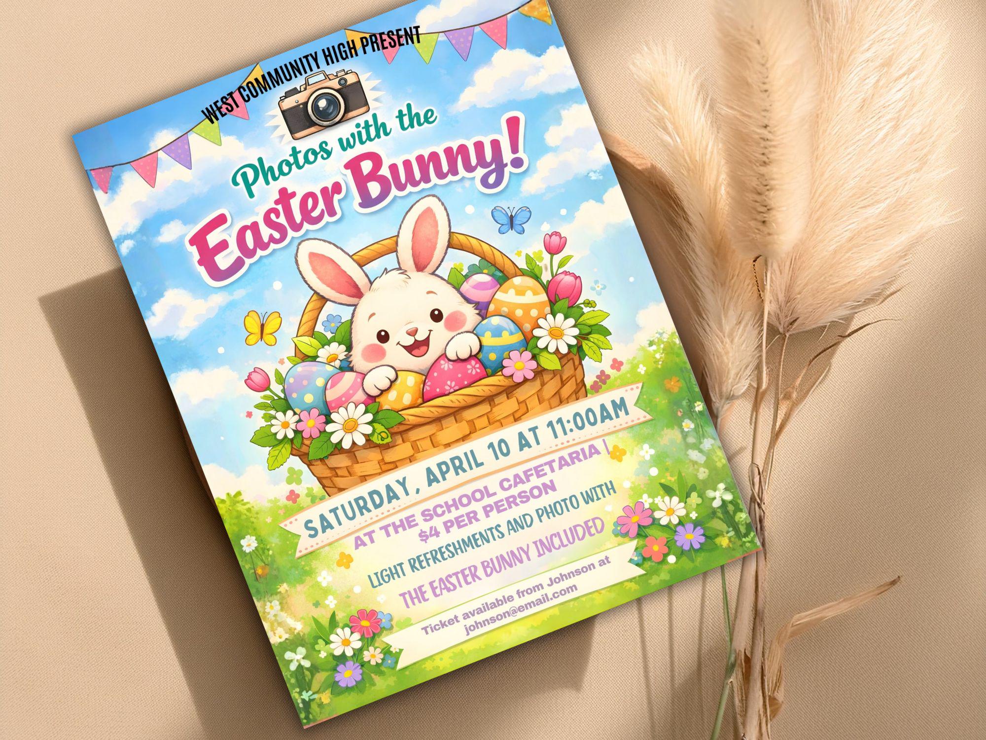 Easter Bunny Photo Flyer Template, School Event, Editable Canva (8.5" X ...