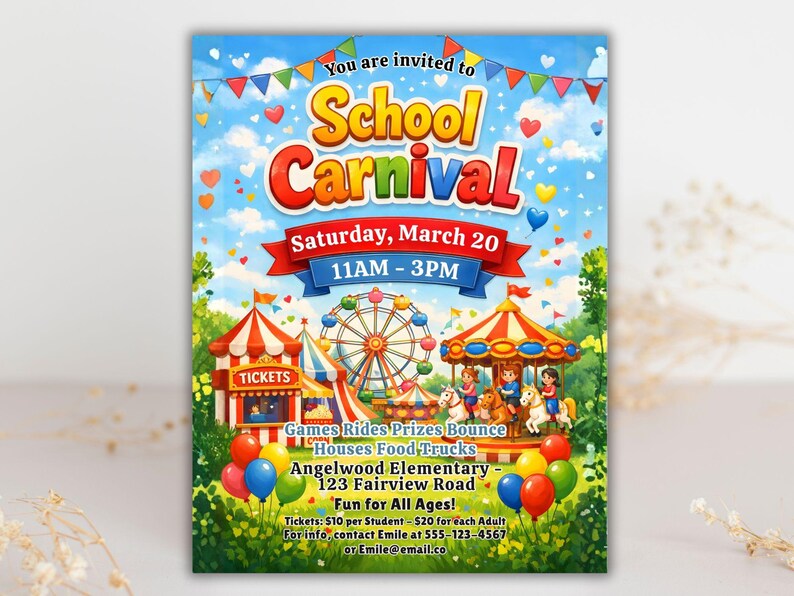 Carnival Flyer | School & Church Fun Fair Fundraiser Poster | Printable ...
