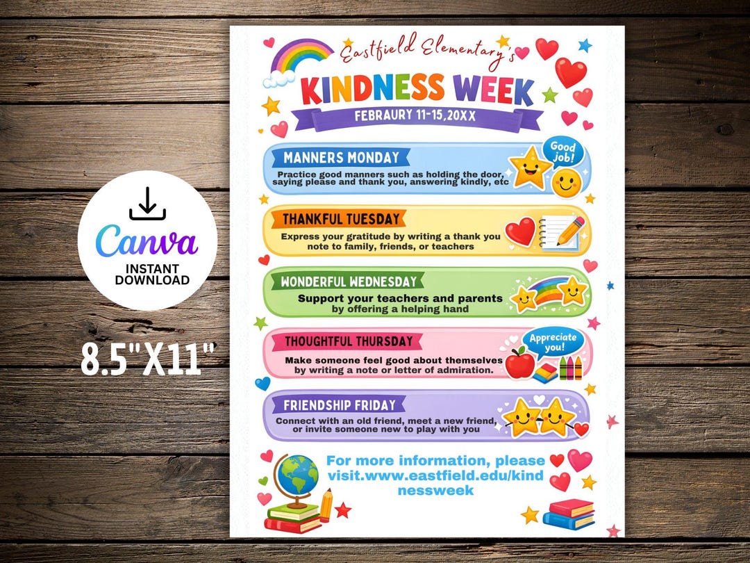 Random Acts of Kindness Flyer, Editable Week Schedule (canva, Digital ...