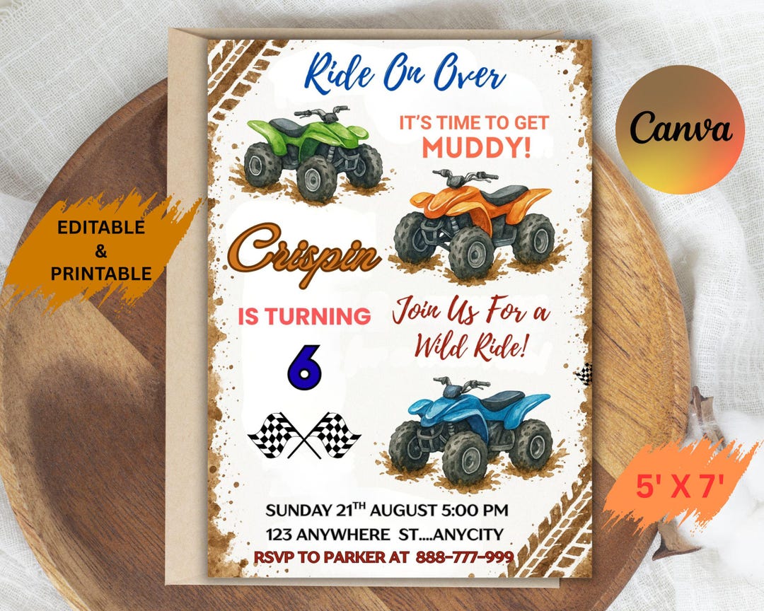 ATV Birthday Party Invitation: Quad Bike Adventure, Boys Printable ...