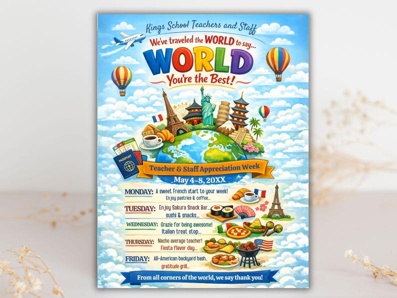 Teacher Appreciation Week Itinerary Flyer: International Theme (digital ...