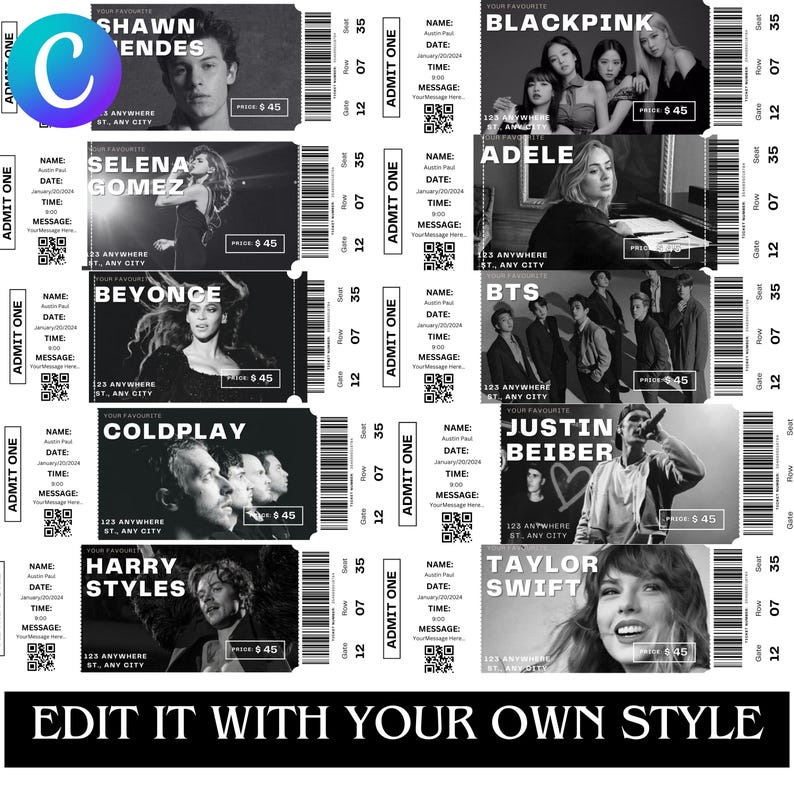 Editable Concert Ticket Template: DIY Printable Surprise Gift (canva ...
