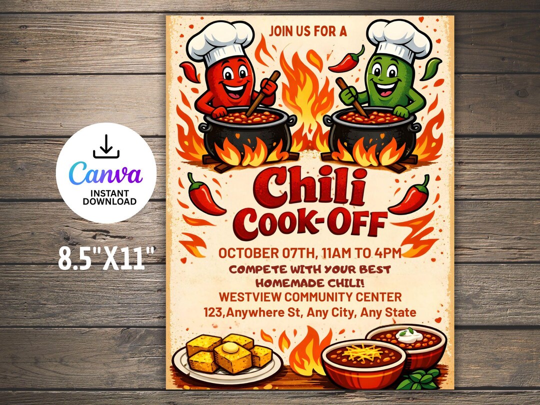 Chili Cook off Flyer Template | Editable Competition Poster (canva ...