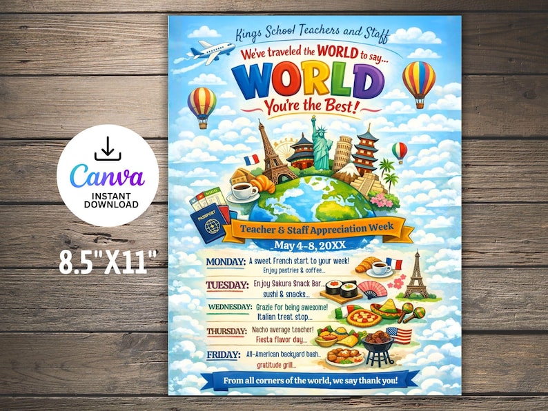 Teacher Appreciation Week Itinerary Flyer: International Theme (digital ...