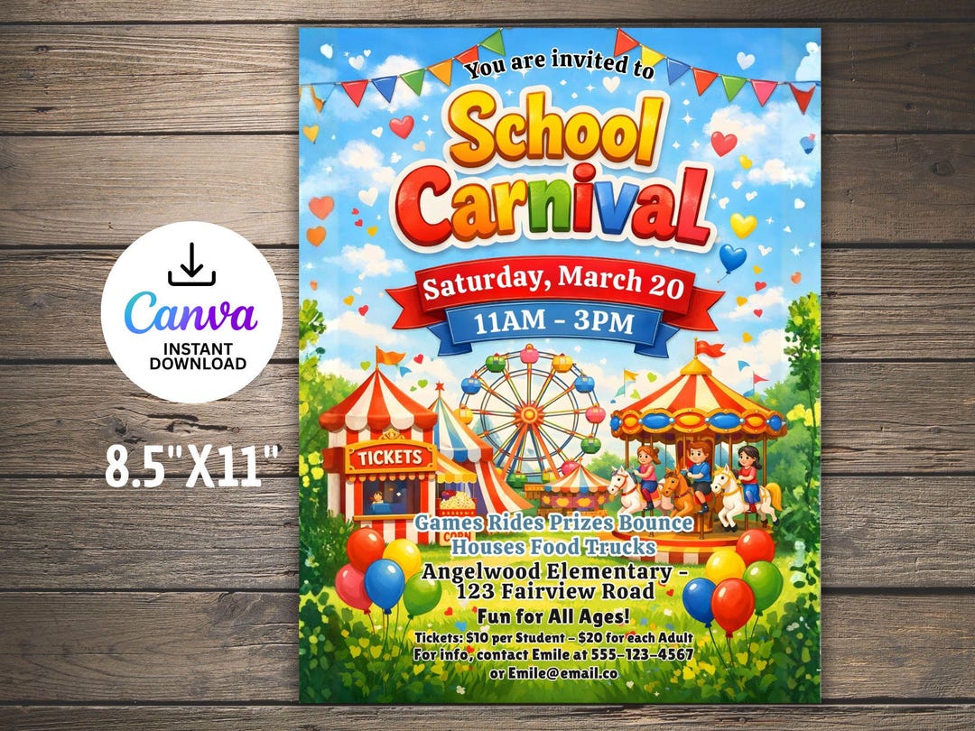 Carnival Flyer | School & Church Fun Fair Fundraiser Poster | Printable ...