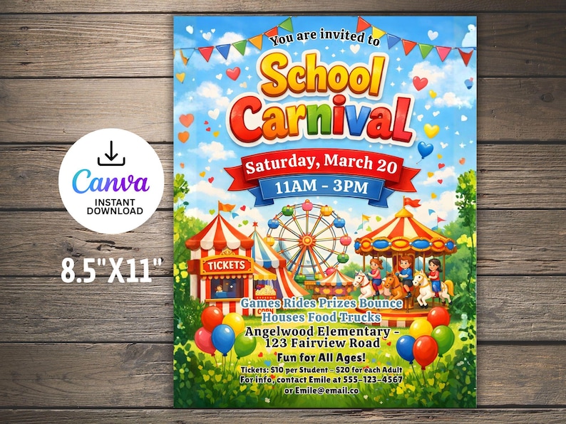 Carnival Flyer | School & Church Fun Fair Fundraiser Poster | Printable ...