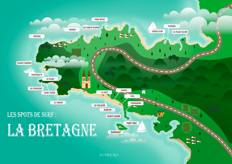 Surf Map Bretagne, Carte Surf Bretagne France - Etsy France Surf Map Bretagne, Carte Surf Bretagne France - Etsy France