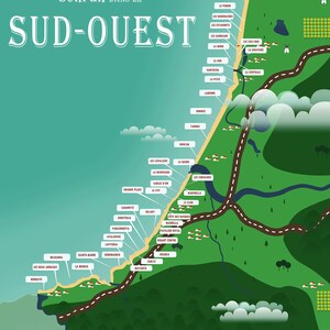 Surf Map South-west, Map Surf Basque Country, Surf Poster - Etsy UK