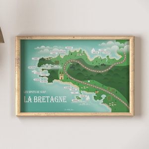 Surf Map Brittany, Surf Map Brittany France - Digital Drawings ...