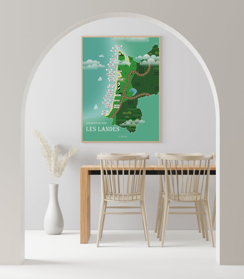 Surf Map Landes Carte Surf Landes Surfing Map France - Etsy