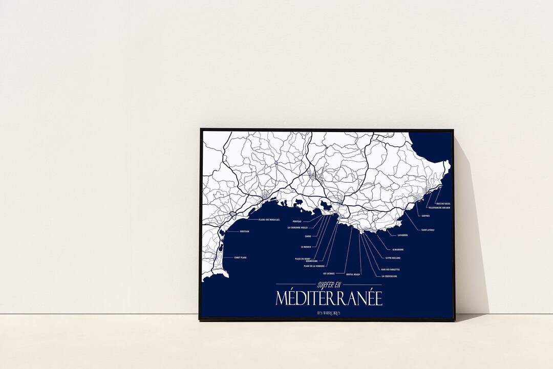 Surf Map Mediterranean Minimalist Map Mediterranean Surfing - Etsy Canada