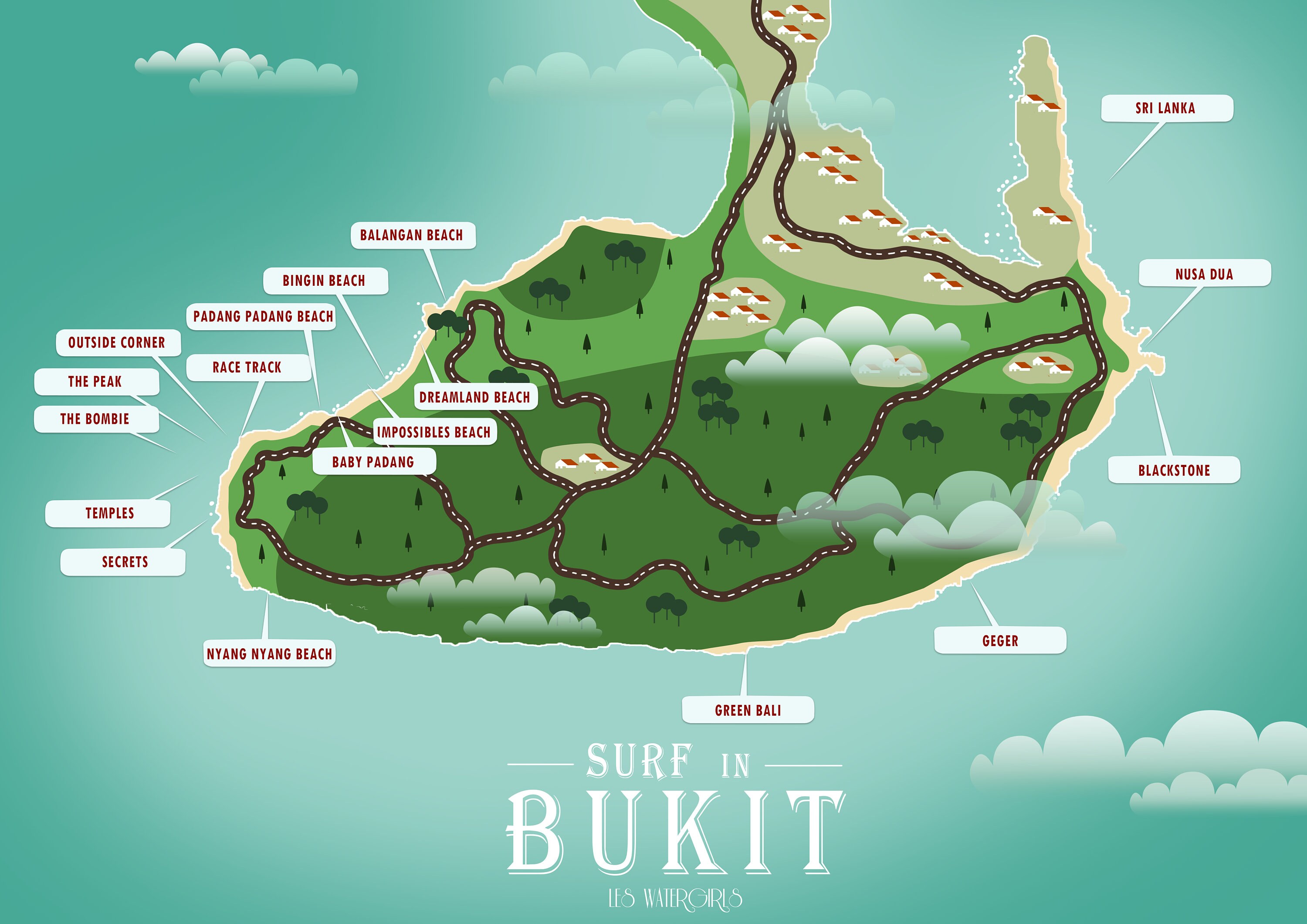 Uluwatu Surfing Map Surf Map Bali Uluwatu Surf Gift - Etsy Australia