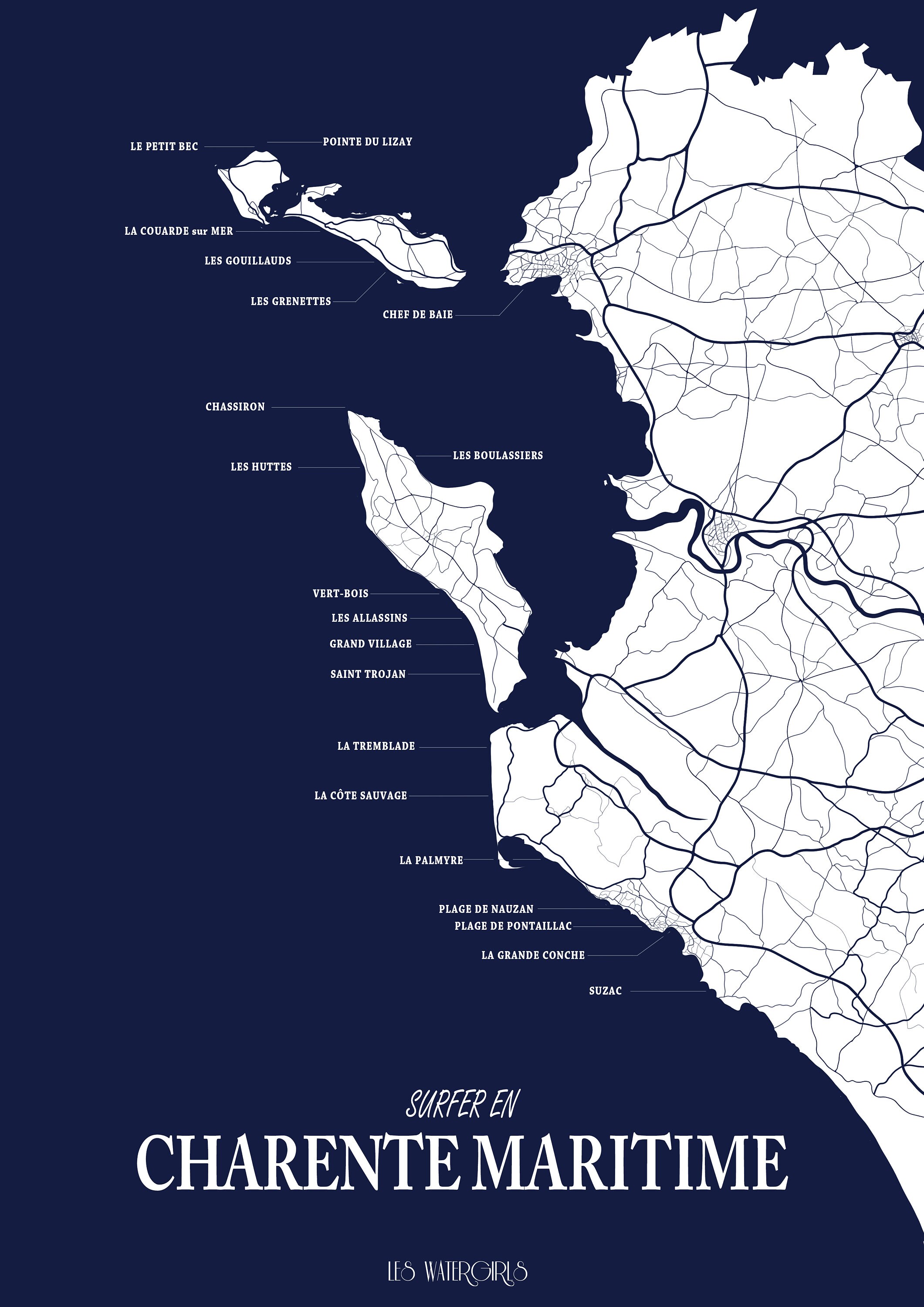 Surf Map Charente Maritime Map Charente Surfing Map Surfer - Etsy