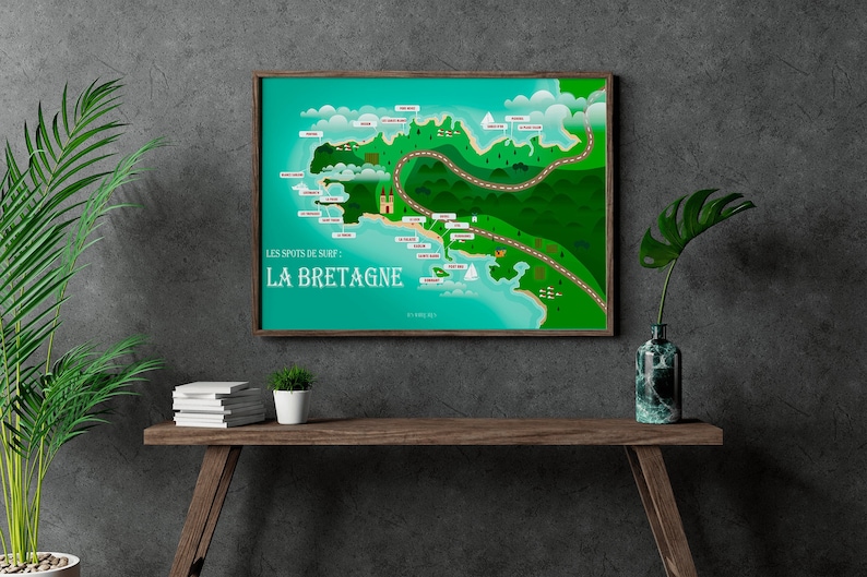 Surf Map Brittany, Surf Map Brittany France - Etsy