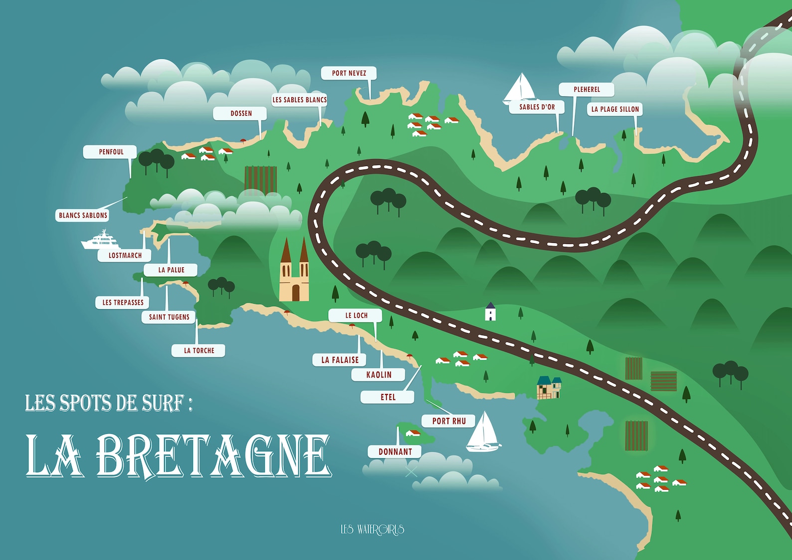 Surf Map Brittany, Surf Map Brittany France - Etsy