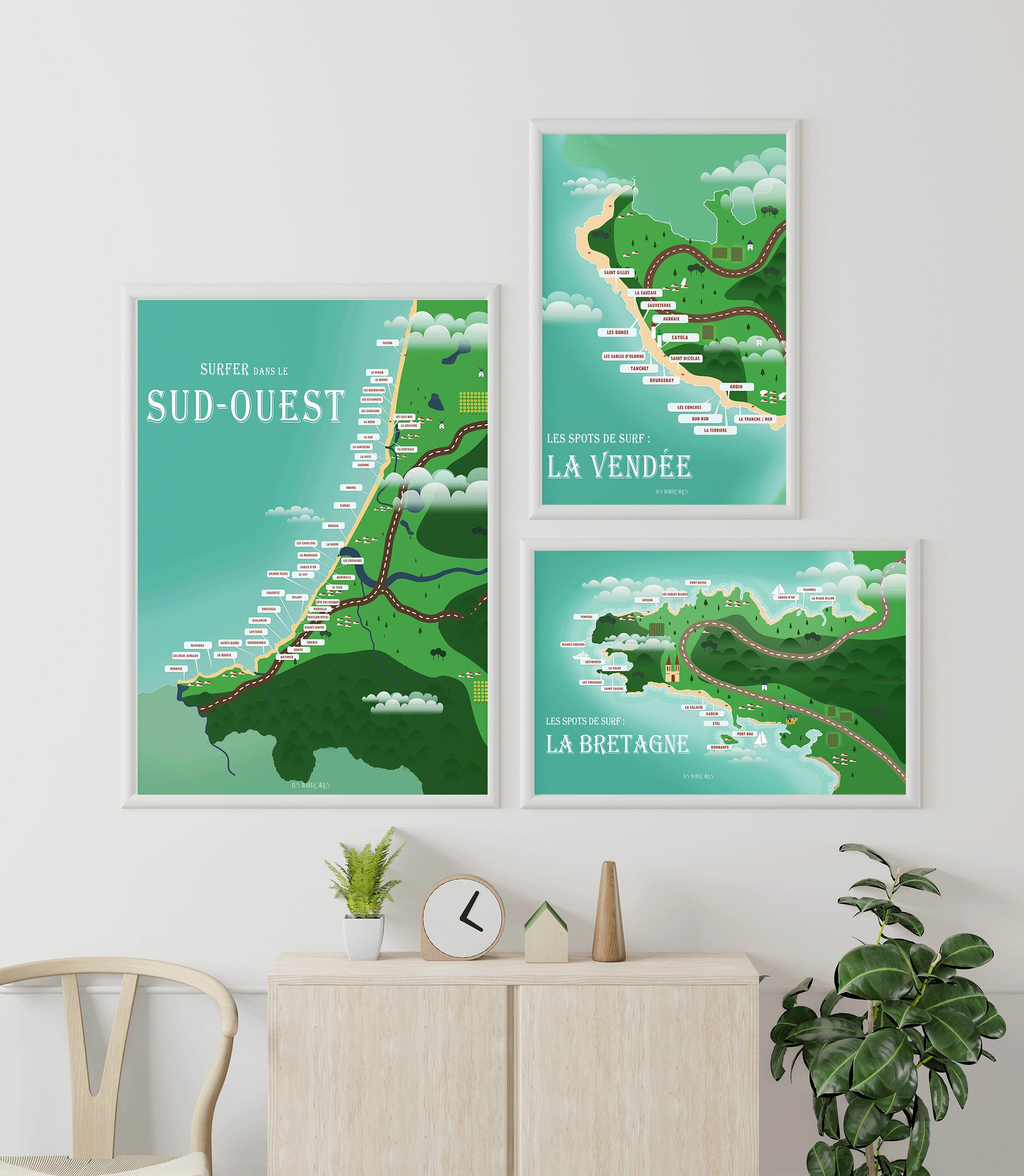 Surf Map South-west, Map Surf Basque Country, Surf Poster - Etsy