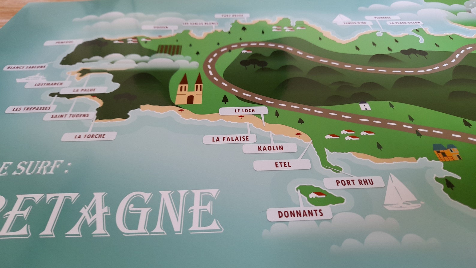 Surf Map Bretagne, Carte Surf Bretagne France - Etsy France