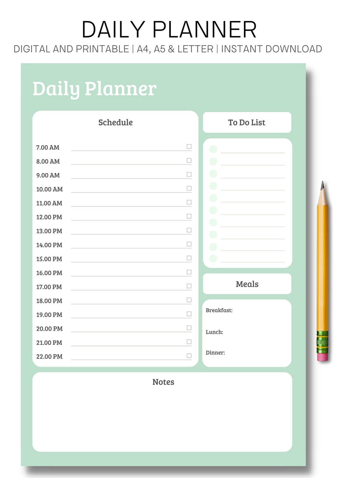 Daily Planner Green, Digital and Printable, A4/a5/letter - Etsy
