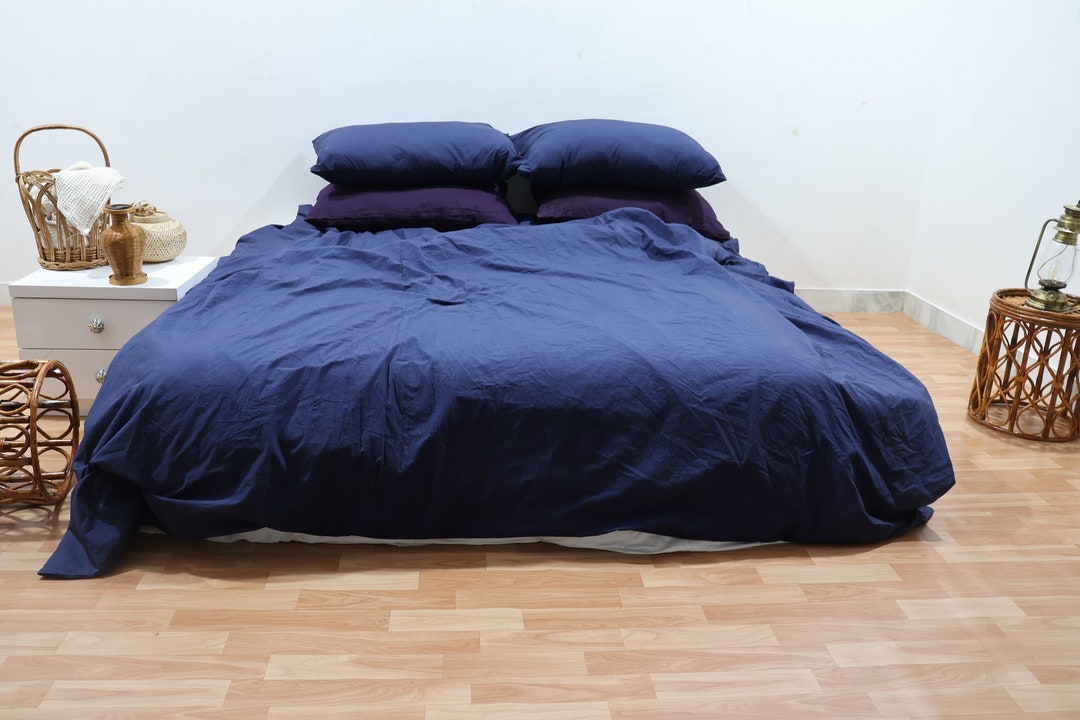 Sea Blue Linen Duvet Softened Quilt Cover Twin Queen King Custom Size ...