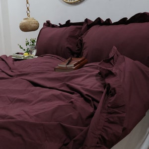 Maroon Ruffled Cotton Duvet Stonewashed Comforter Cover Natural Duvet ...