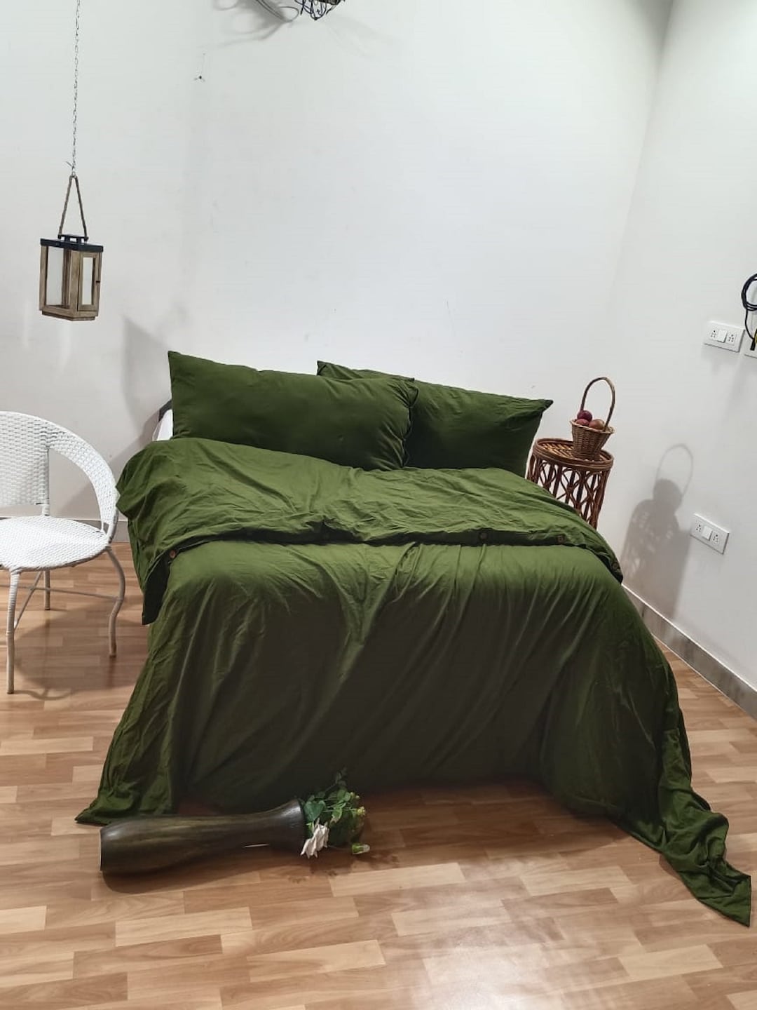 Cotton Olive Green Duvet Cover/3 PCS Duvet Forest Green Bedding Set ...