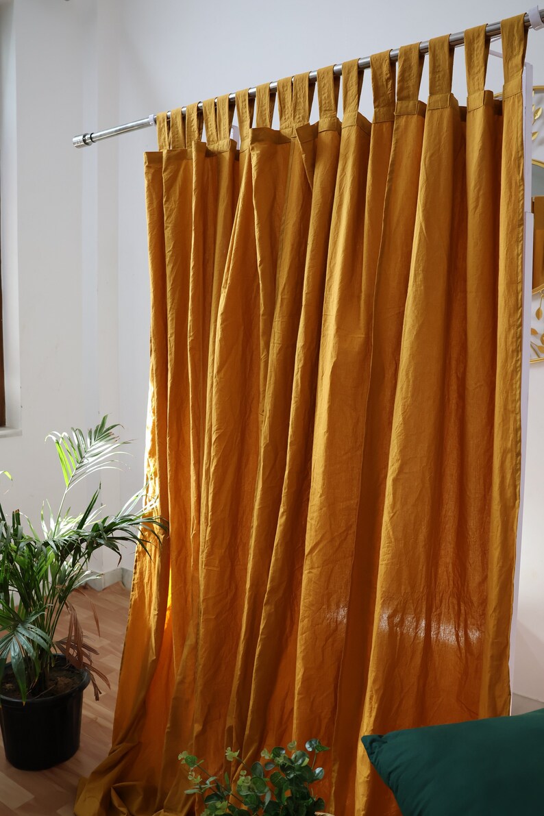 Mustard Cotton Curtains: Bohemian Window Drape, Two Panels - Etsy
