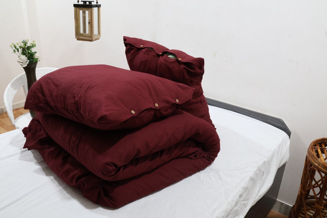 Maroon Linen Softened Quilt Cover Stonewashed Linen Duvet Natural Linen ...