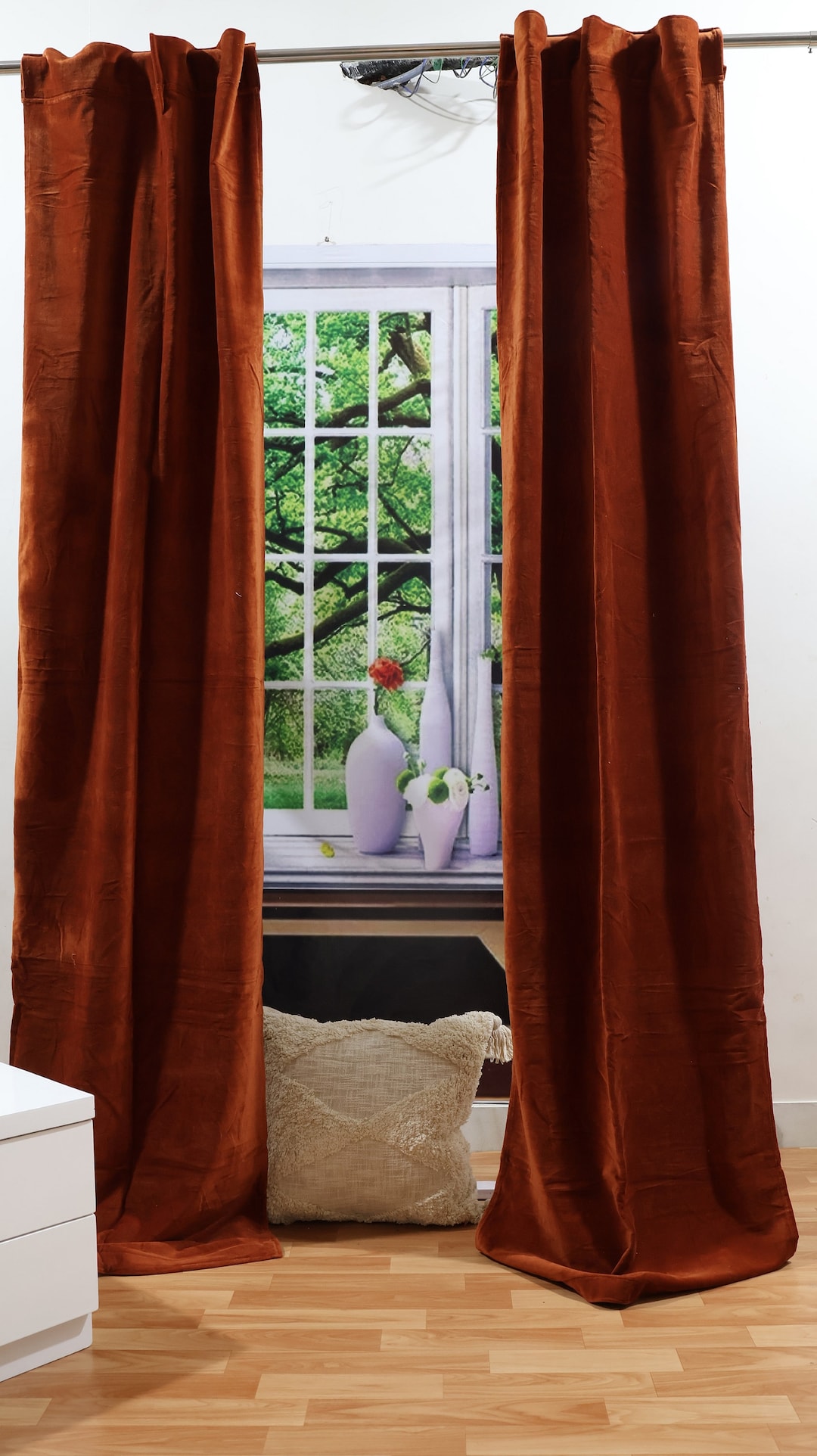 Rust Velvet Curtains Window Living Room Velvet Curtain Natural Velvet ...