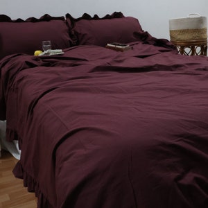 Maroon Ruffled Cotton Duvet Stonewashed Comforter Cover Natural Duvet ...