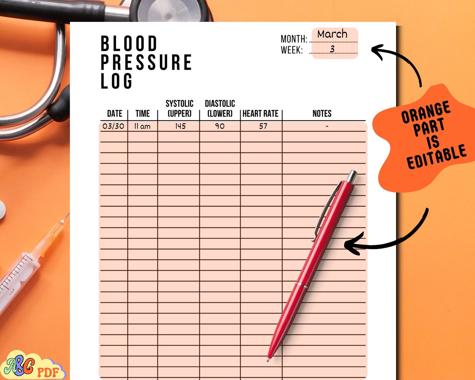 Blood Pressure Log, Fillable and Printable PDF US Letter Size Blood ...