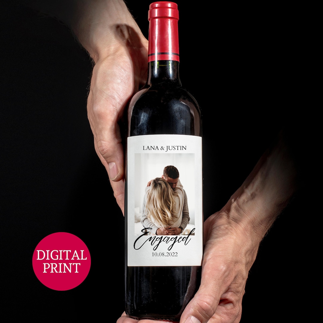 Printable Engagement Wine Label, Custom Photo Wine Label, Engagement ...