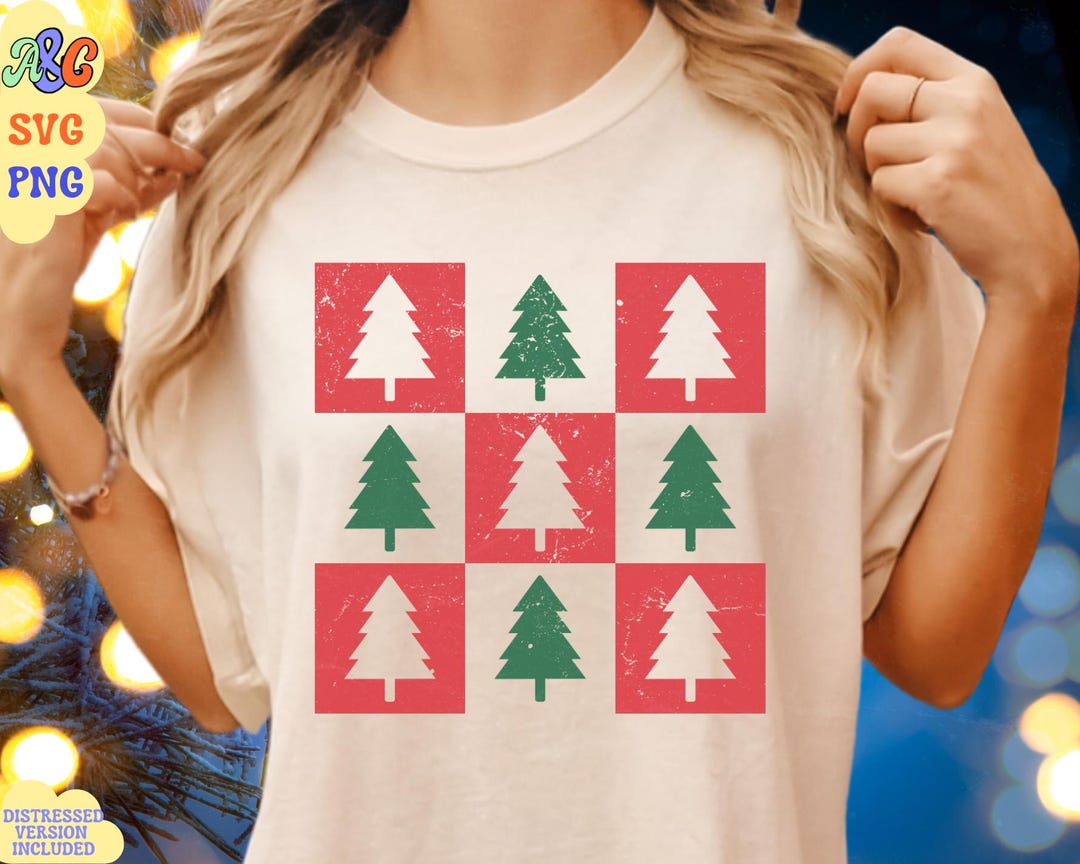 Retro Christmas Tree Svg, Checkered Christmas Tree Svg, Checkered ...