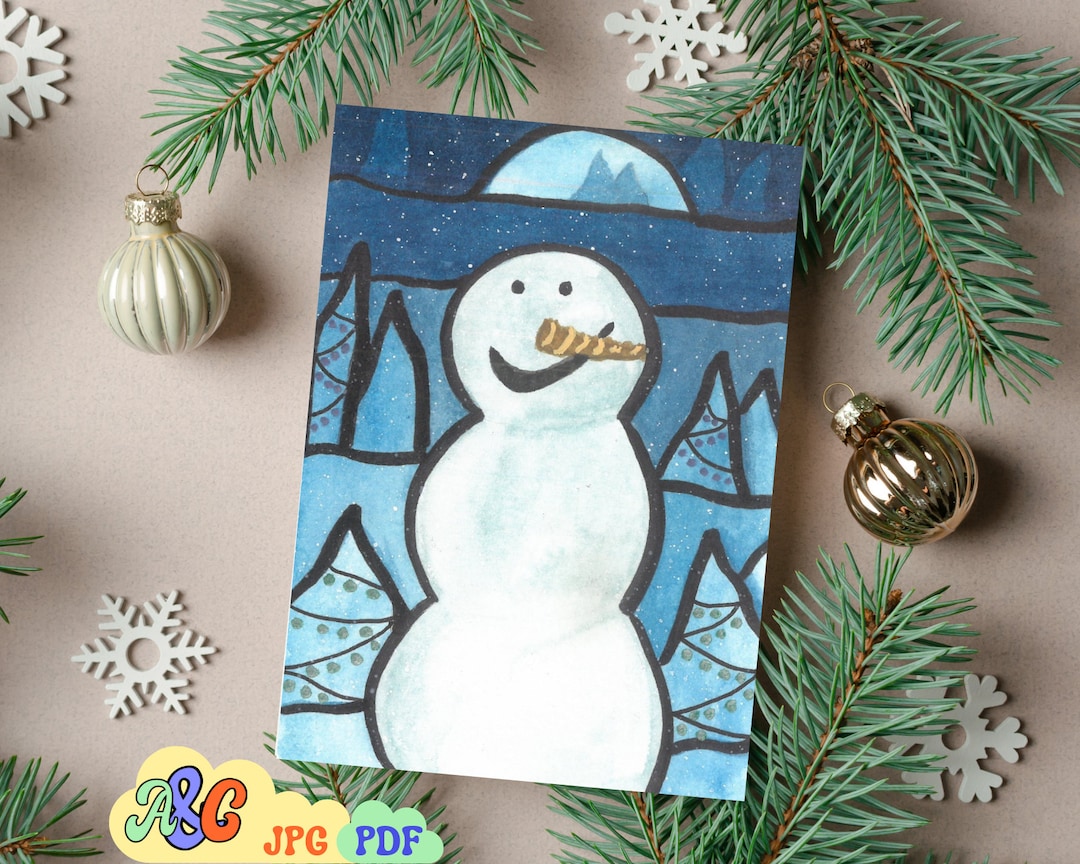 Printable Watercolor Christmas Card, Hand Painted Watercolor Christmas ...
