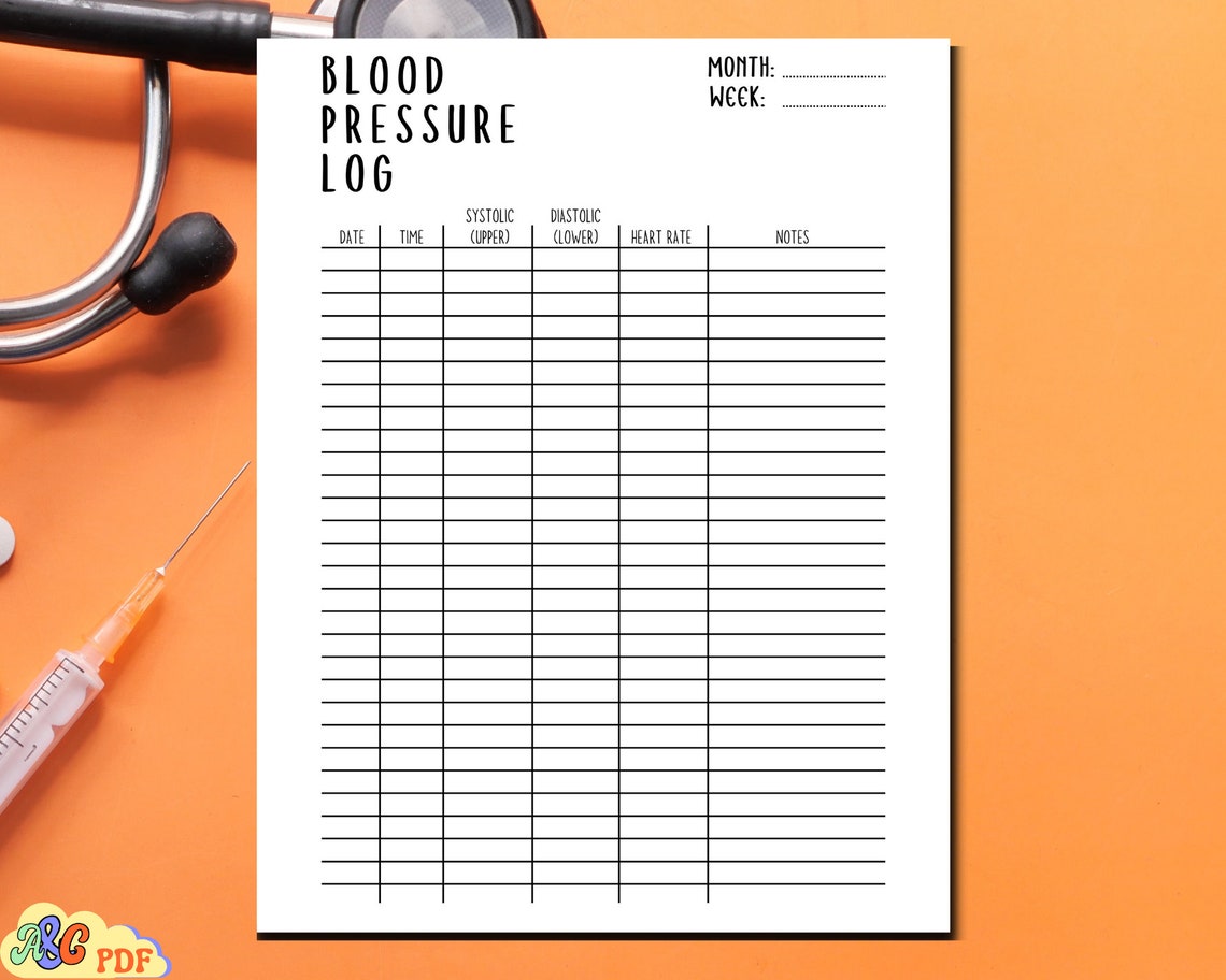 Blood Pressure Log, Fillable and Printable PDF US Letter Size Blood ...
