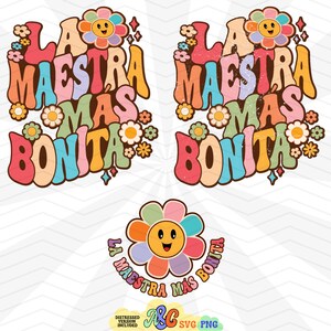 La Maestra Más Bonita Png, Groovy Spanish Teacher Sublimation, Teaching ...
