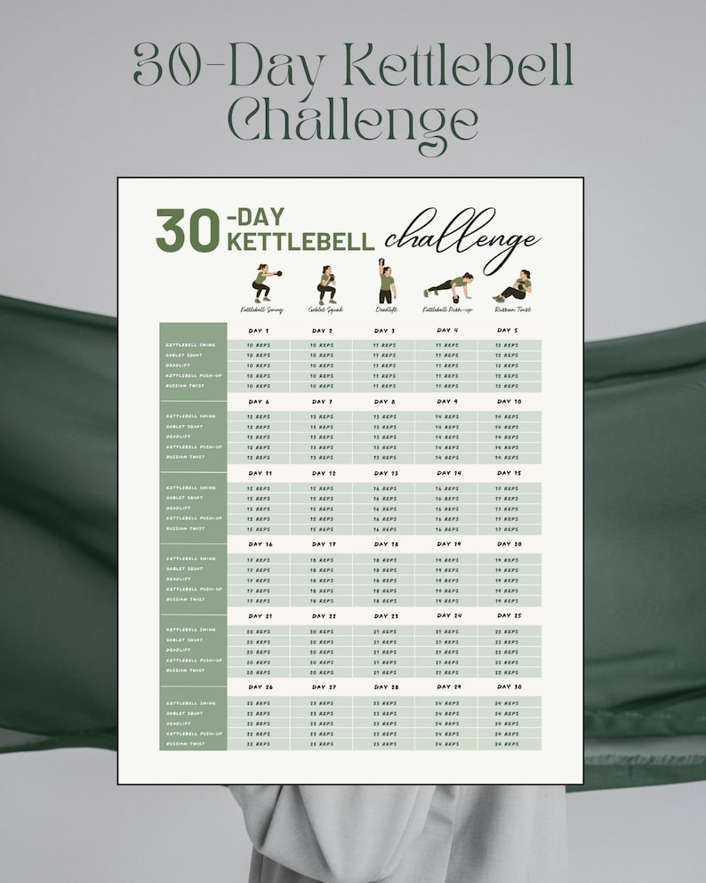 30-day Kettlebell Challenge Tracker | Printable Home Workout (PDF) - Etsy