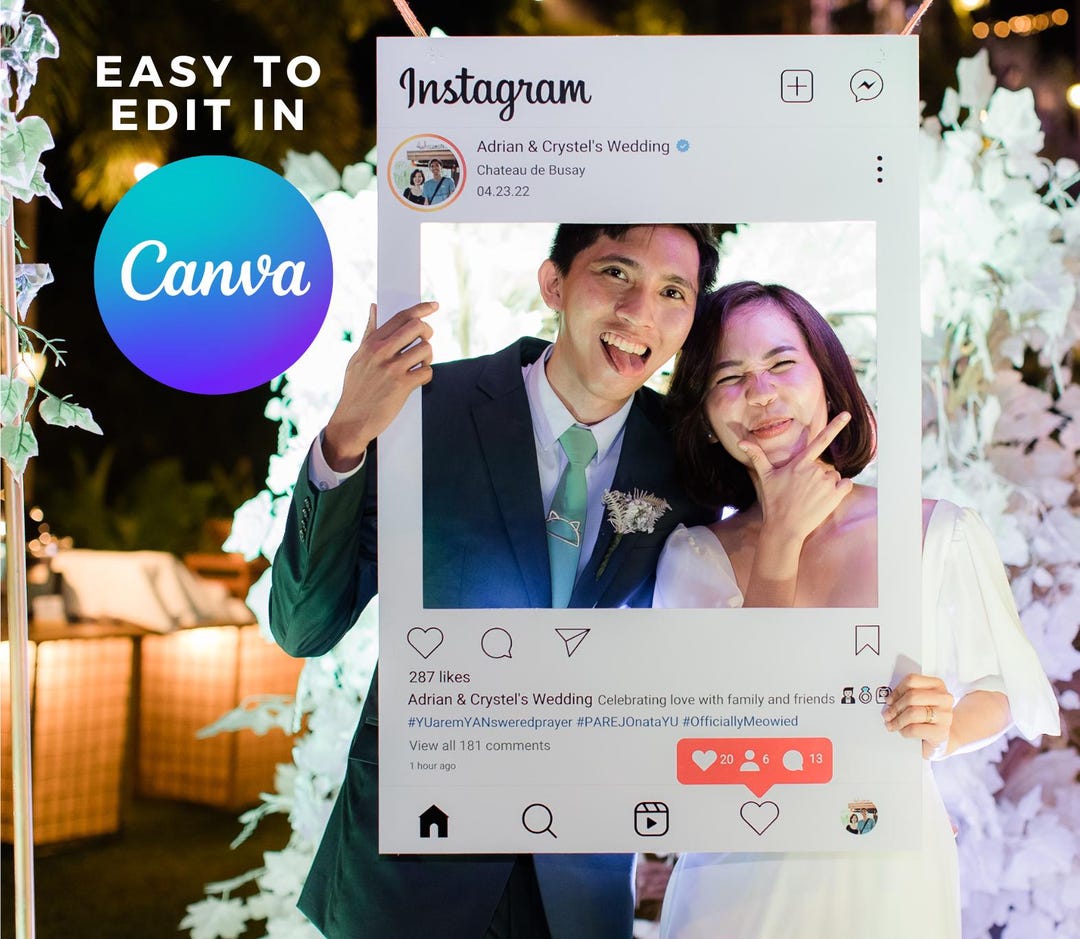 Customizable Instagram Frame Photo Booth Prop (24×36 In.) for Weddings ...