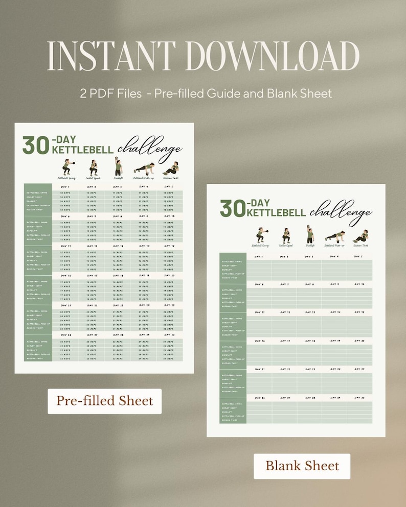 30-day Kettlebell Challenge Tracker | Printable Home Workout (PDF) - Etsy