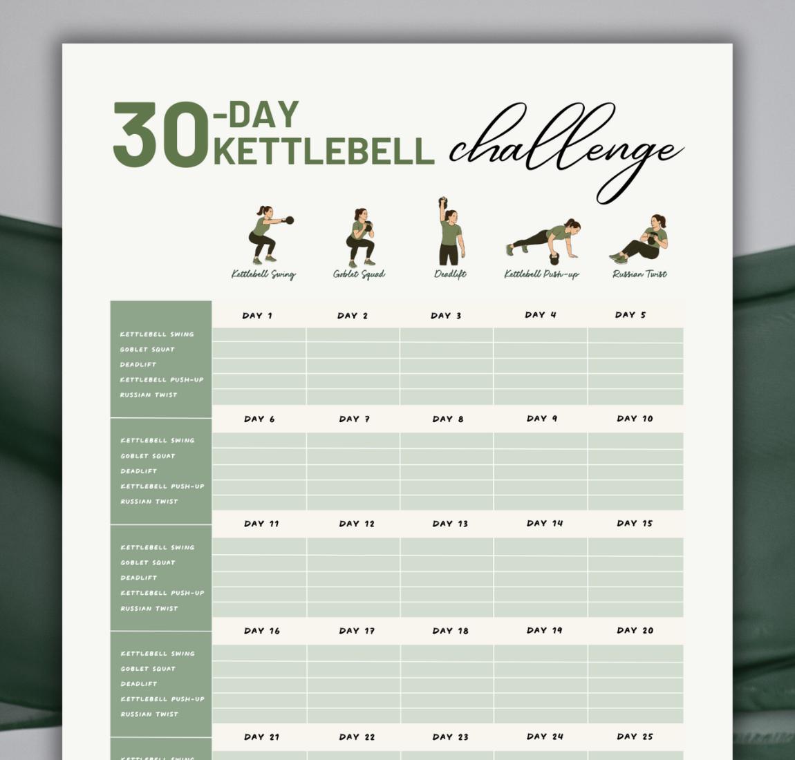 30-day Kettlebell Challenge Tracker | Printable Home Workout (PDF) - Etsy