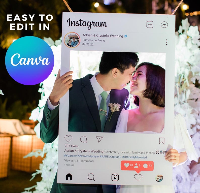 Customizable Instagram Frame Photo Booth Prop (24×36 In.) for Weddings ...