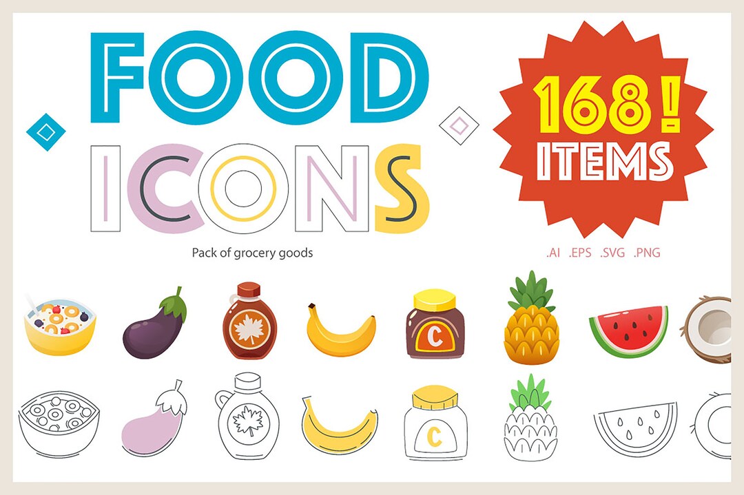 Food Icons. 168 Food Icons and Elements. Clip Art - Vivid Clipart ...