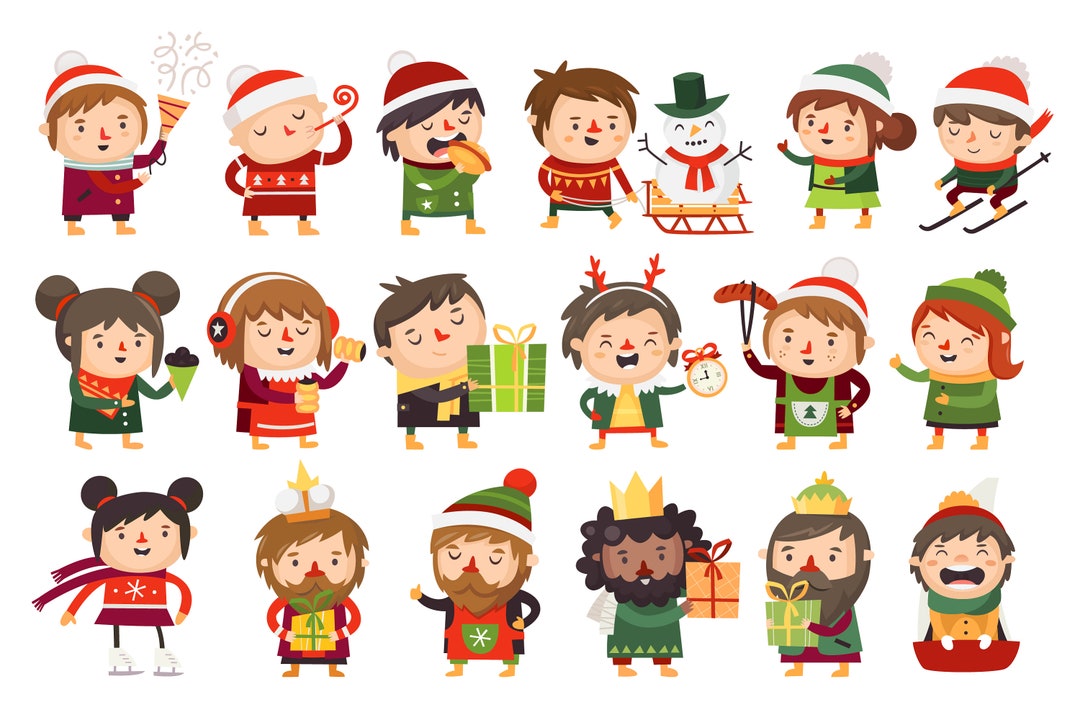 Children at Christmas Market Icons Clip Art - Vivid Clipart, Holiday ...