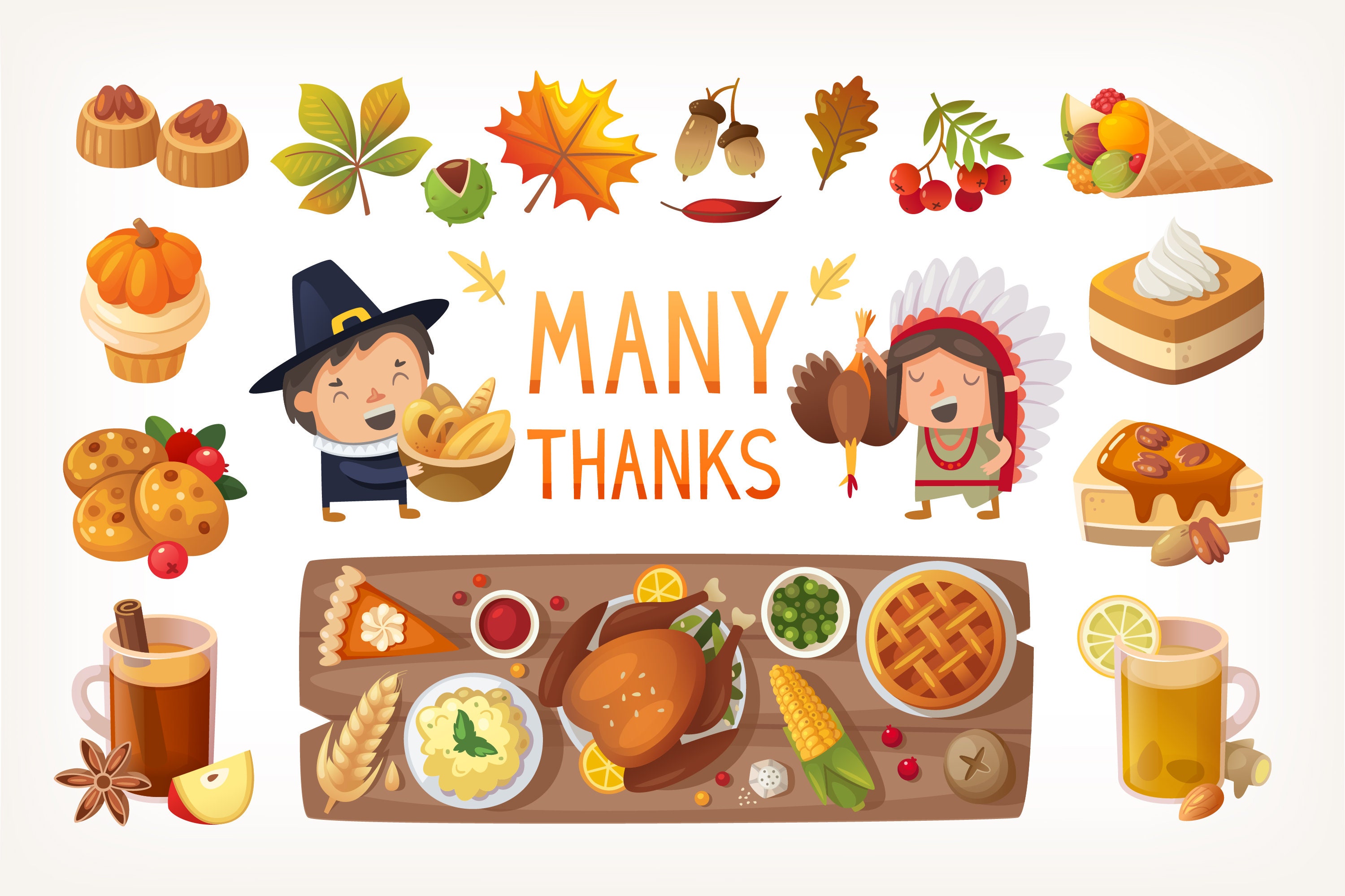 Thanksgiving Day Icons Clip Art - Vivid Clipart, Turkey and Autumn ...