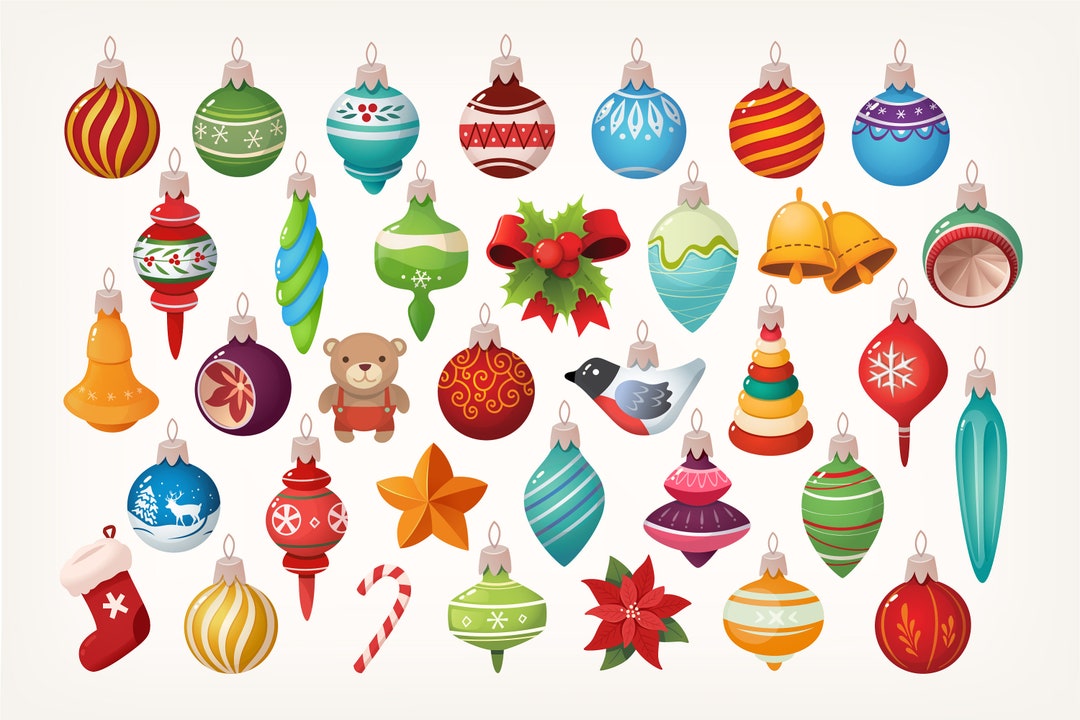 Set of Vintage Christmas Balls Icons Clip Art - Vivid Clipart, Holiday ...