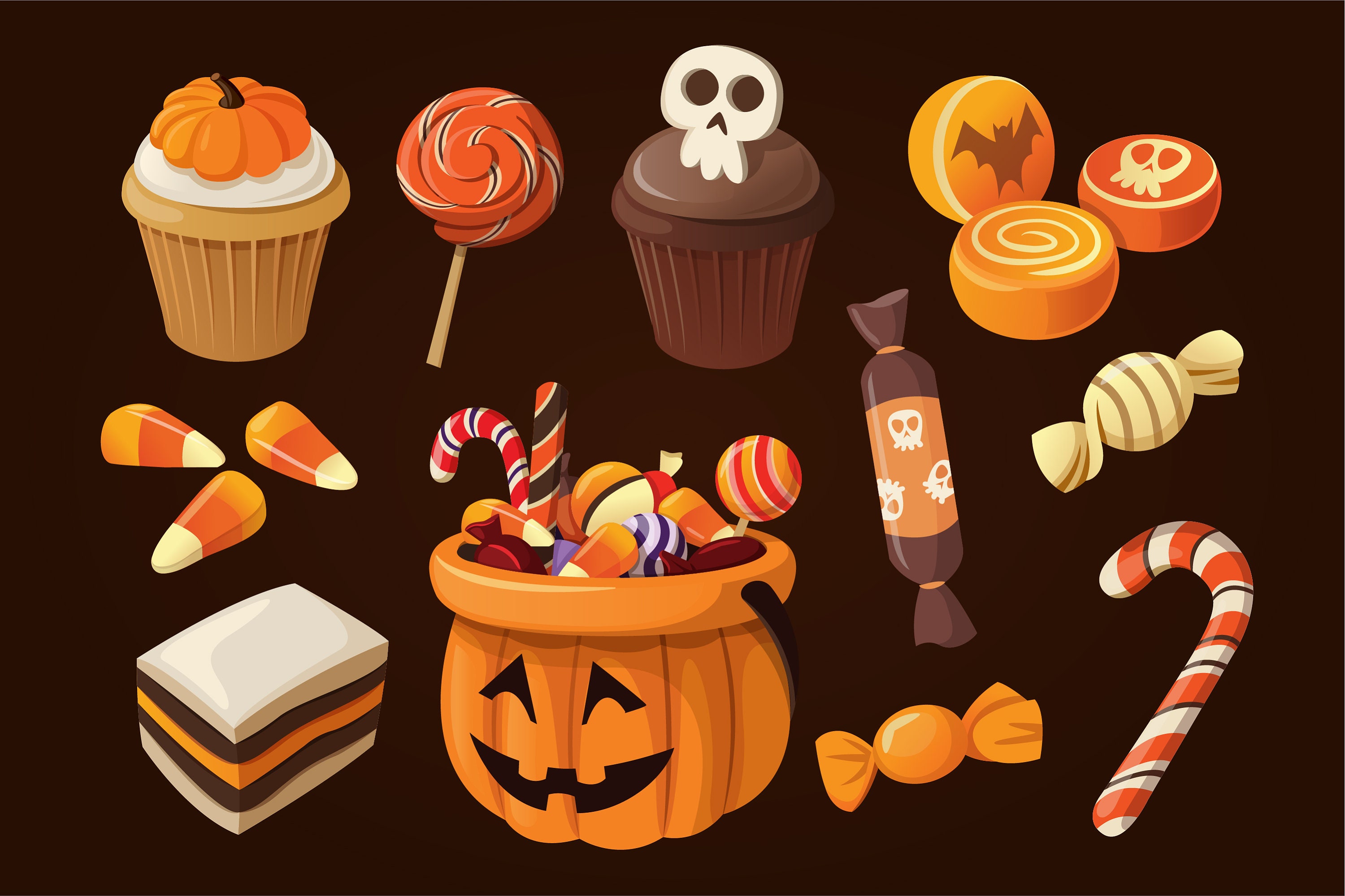 Halloween Sweets and Desserts Clip Art - Vivid Clipart, Sweets and ...