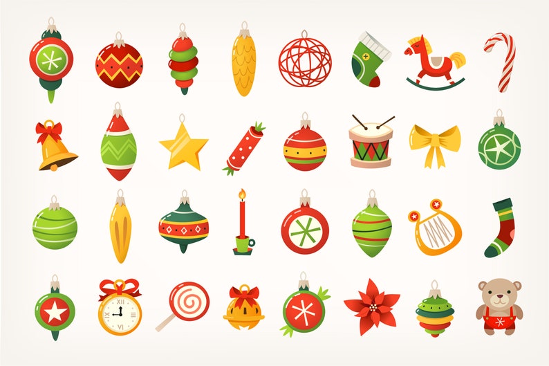 Set of Christmas Tree Decorations Set of Vintage Christmas Balls Icons ...